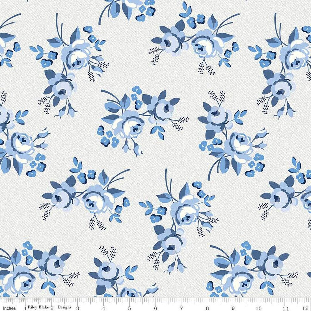Wildflower Cotton Fabric by the Yard, Blue Floral Fabric, Riley Blake ...