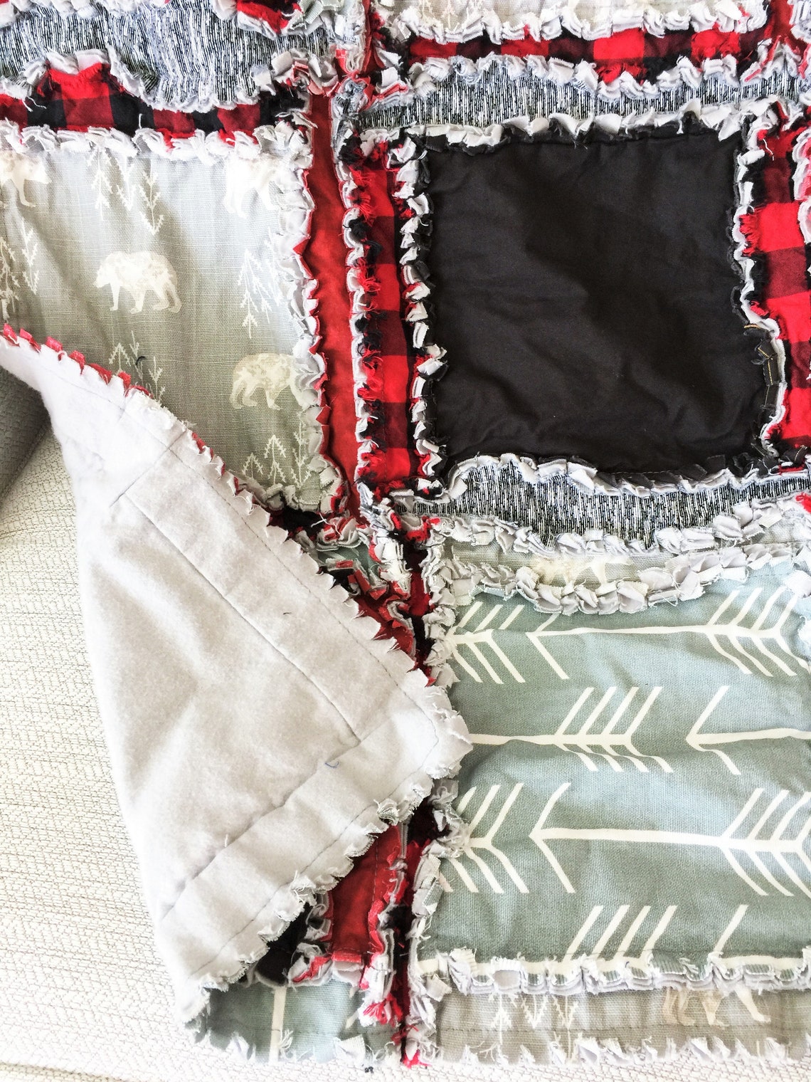 Bear Rag Quilt Kit Baby Boy Rag Quilt Kit Buffalo Plaid Red - Etsy