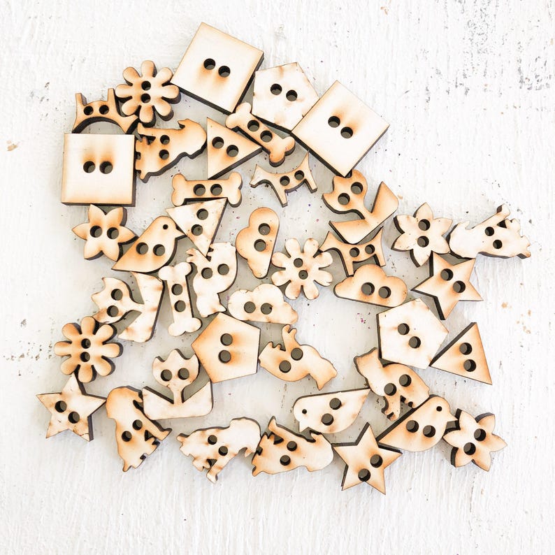 Tulip Flower Wooden Buttons, Craft Button, Large Wooden Buttons, Set of ...