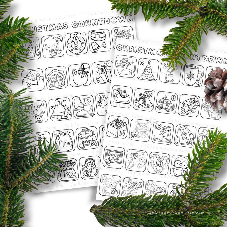 Advent Calendar Coloring, Christmas Countdown Coloring, Printable ...