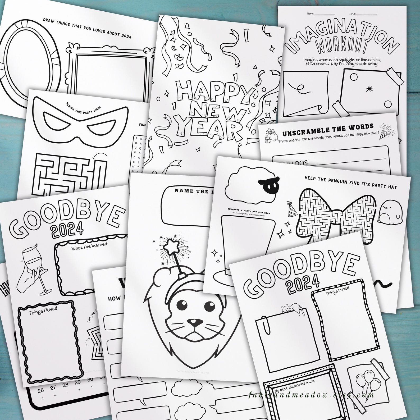 15 Printable New Years Coloring Placemat, NYE Activity 2025, New Year ...