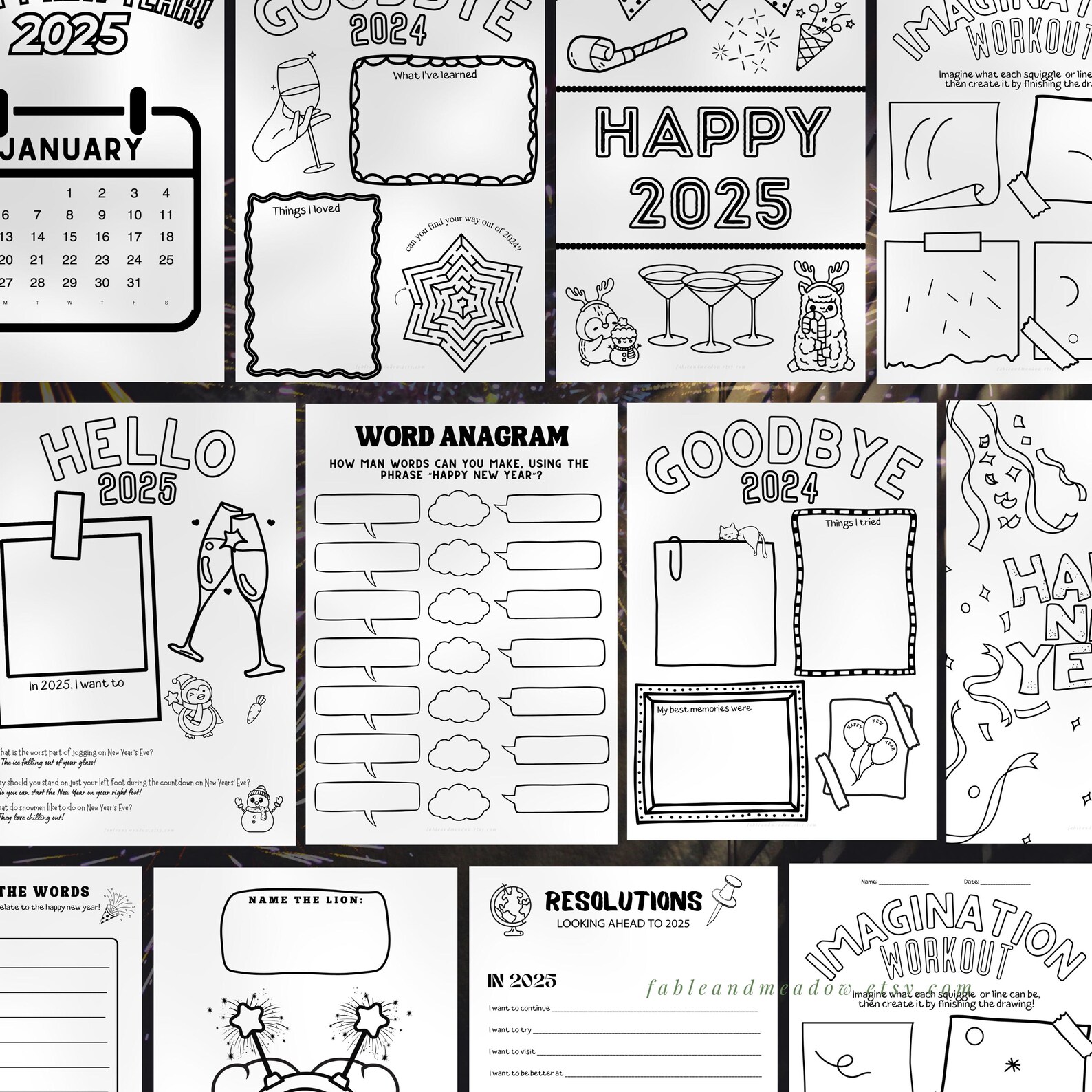 15 Printable New Years Coloring Placemat, NYE Activity 2025, New Year ...