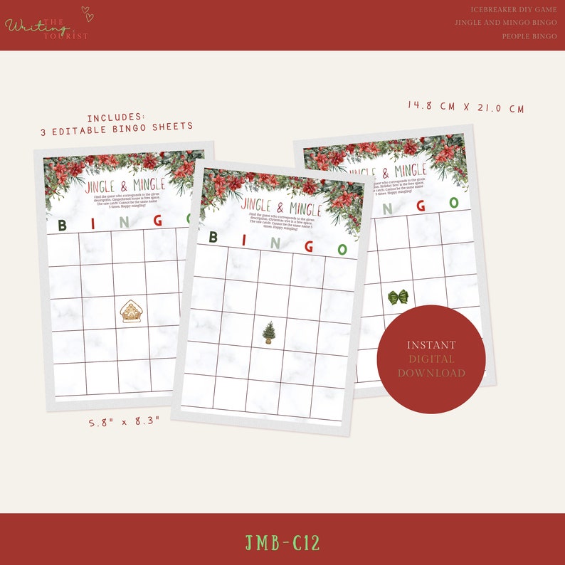 3 DIY Editable Find the Guest Bingo Game Sheet, Christmas Party ...