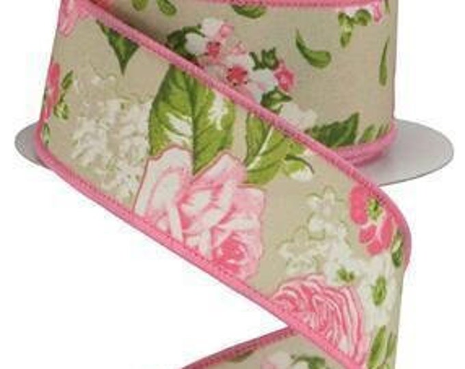 Floral Ribbon Pink Rose Ribbon 1.5 Inch Wired Ribbon - Etsy
