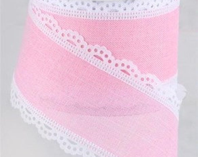 Pink Lace Ribbon Pink Scalloped Ribbon Spring Ribbon 2.5 Inch Wired ...