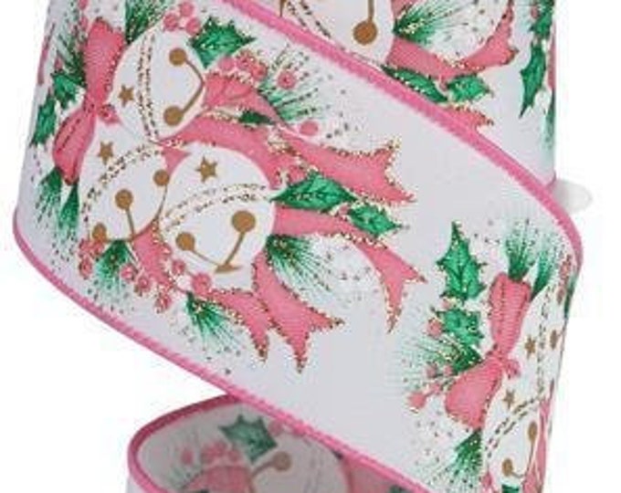Jingle Bells Ribbon Christmas Ribbon Pink Jingle Bell Ribbon 25 Wired ...