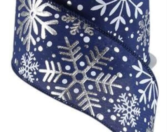 Navy Blue Snowflake Ribbon Navy Silver Snowflake Ribbon 2.5 Inch Wired ...