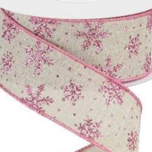 Pink Glitter Snowflake Winter Ribbon Christmas Glitter Natural - Etsy