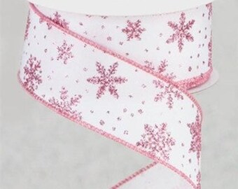 Pink Glitter Snowflake Winter Ribbon Christmas Glitter Natural ...