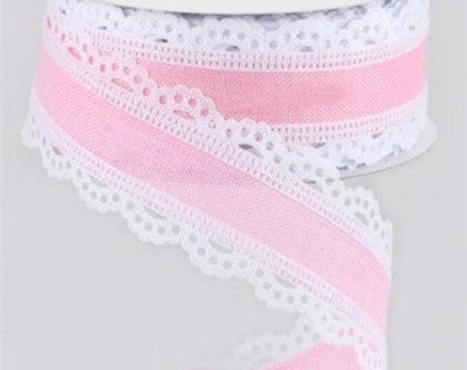 Pink Lace Ribbon Pink Scalloped Ribbon Spring Ribbon 1.5 Inch Wired ...