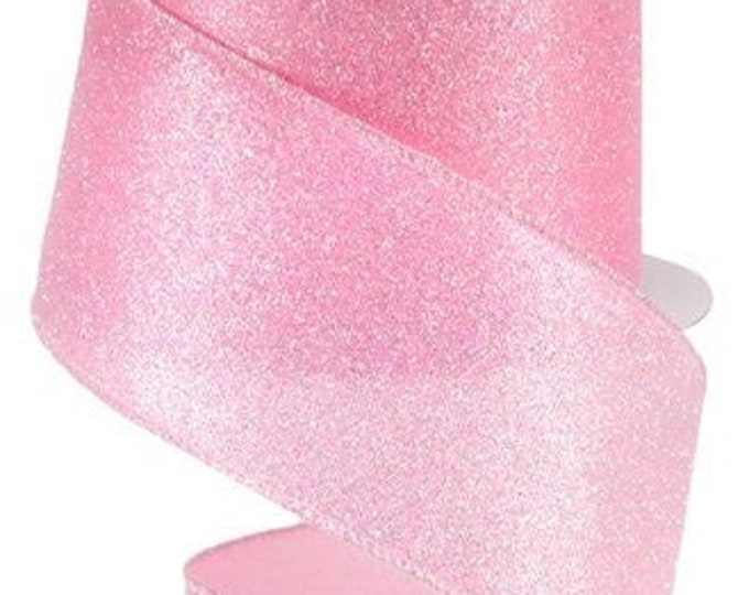 Pink Glitter Ribbon Iridescent Pink Glitter Ribbon 2.5 Inch Wired ...