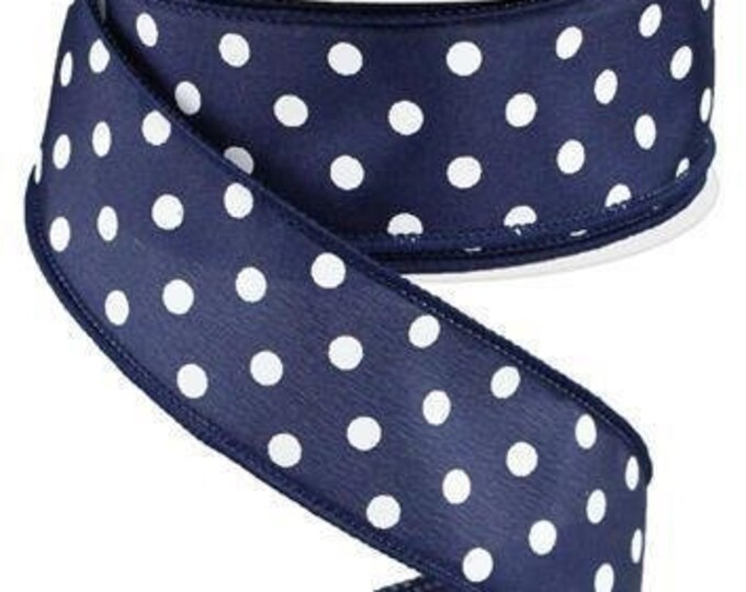 Navy Polka Dot Ribbon Small Dot Ribbon Navy White Small Dot Ribbon 1.5 ...