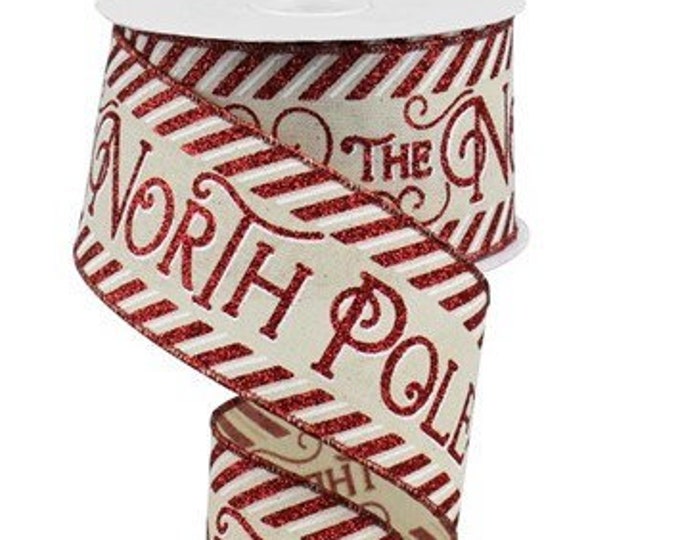 North Pole Ribbon Christmas Ribbon North Pole Glitter Ribbon 2.5 Inch ...