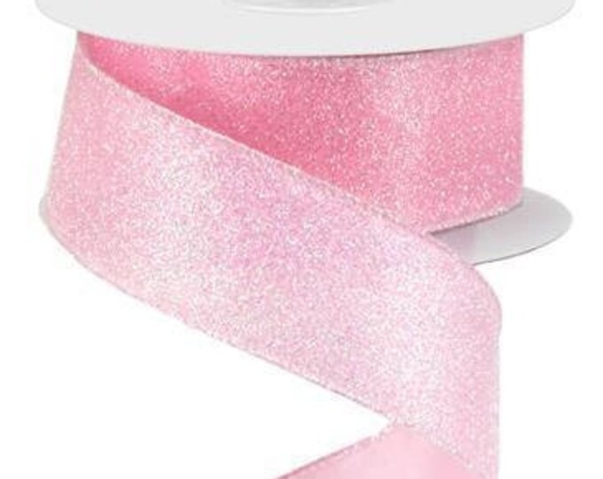 Light Pink Glitter Ribbon Iridescent Pink Glitter Ribbon 1.5 Inch Wired ...