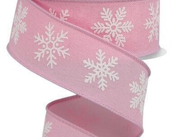 Pink Glitter Snowflake Winter Ribbon Christmas Glitter Natural ...