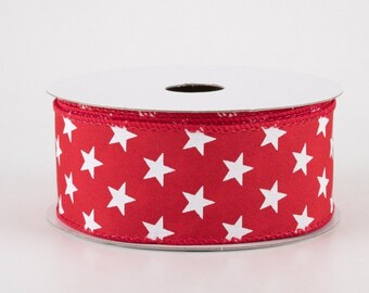 Red Star Ribbon Star Wired Ribbon Red White Stars - Etsy