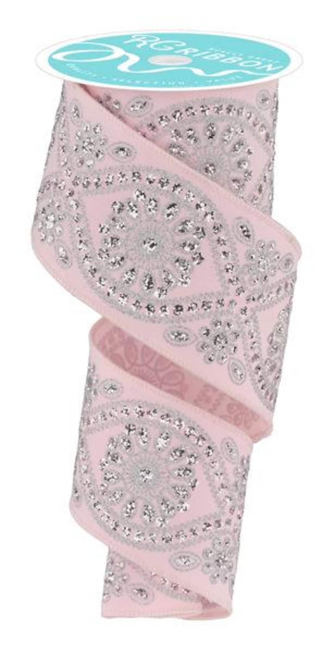 Pink Silver Wavy Floral Ribbon Silvermetallic Ribbon Floral Light Pink ...