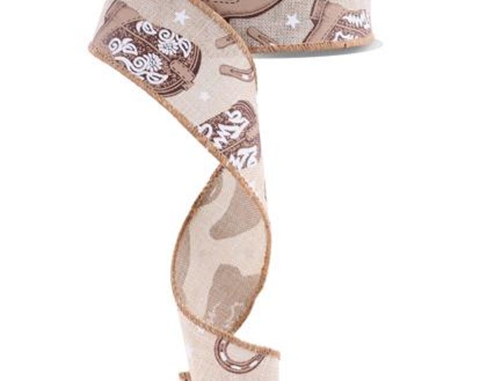 Boot Ribbon Western Ribbon Cowboy Ribbon Wired Ribbon 1.5 Inch Wired - Etsy