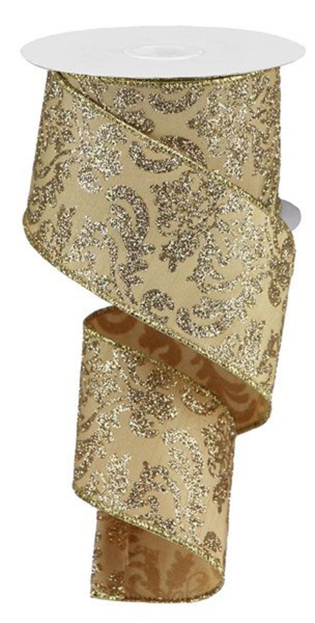 Gold Glitter Ribbon Gold Damask Ribbon 2.5 Inch Wired - Etsy