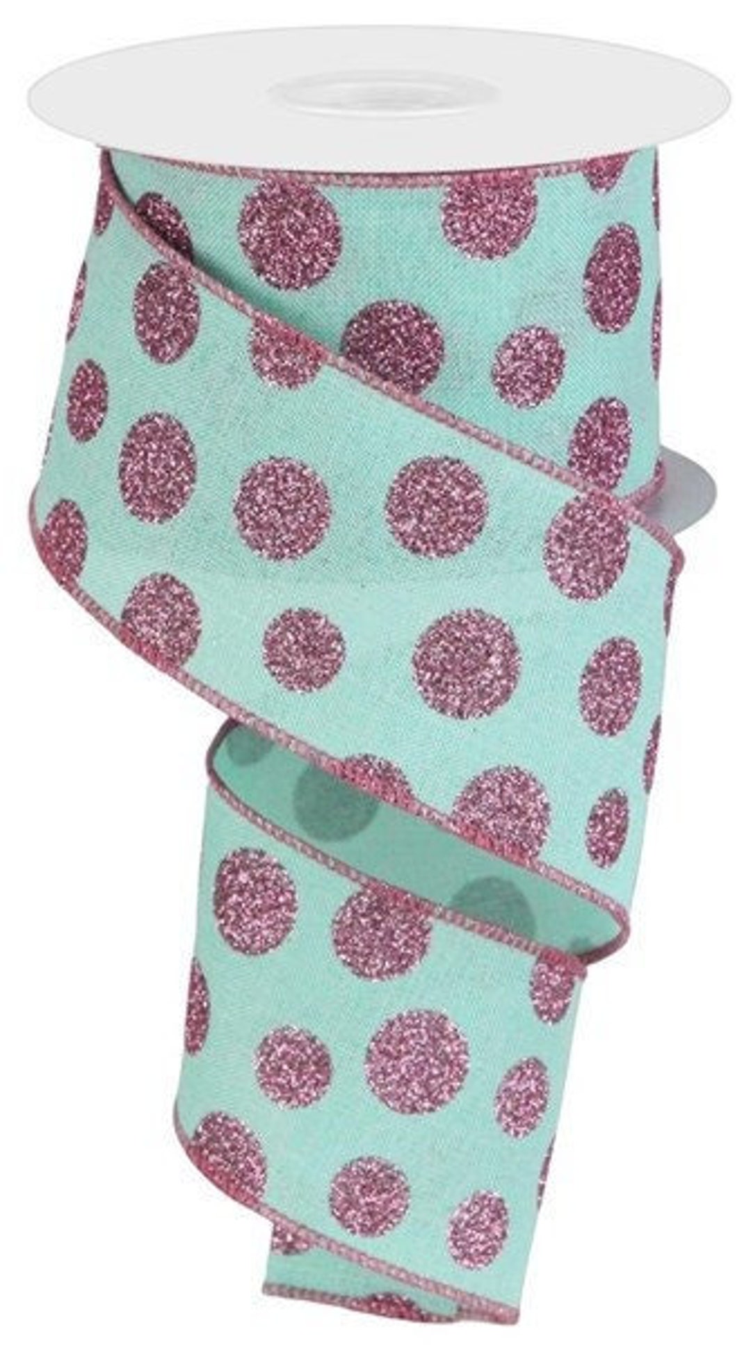 Pink Glitter Polka Dots Baby Girl Ribbon Pink Wired Ribbon Linen Pink ...