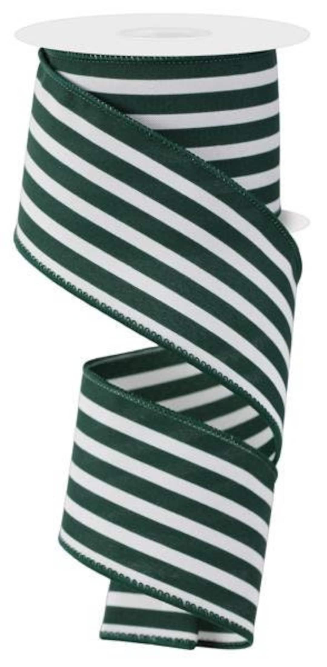 Green Stripe Ribbon Satin Dark Green Stripe Ribbon Wired 2.5 Inch ...