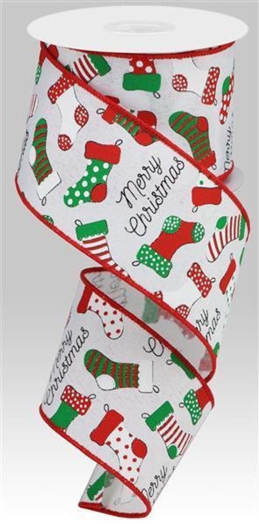 Christmas Stocking Ribbon Christmas Ribbon Wired Wreath Ribbon - Etsy