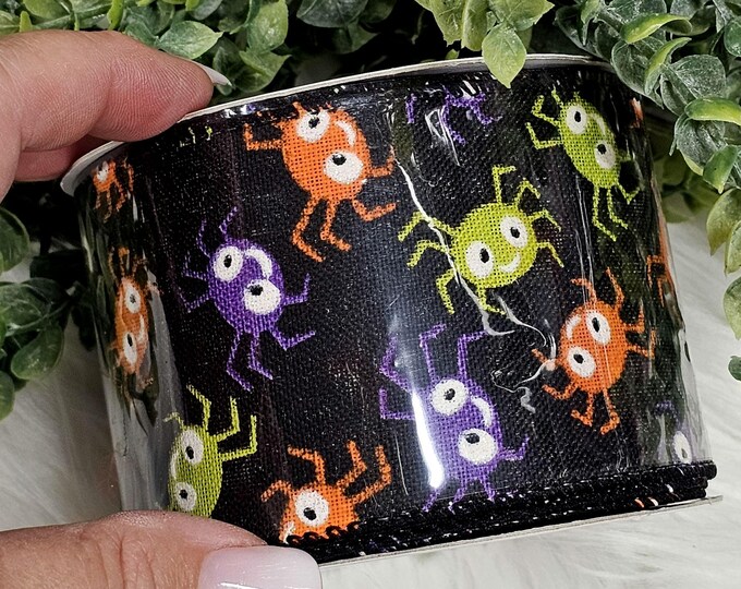 Spider Ribbon Multi Color Spider Black Ribbon Wired Halloween Ribbon ...