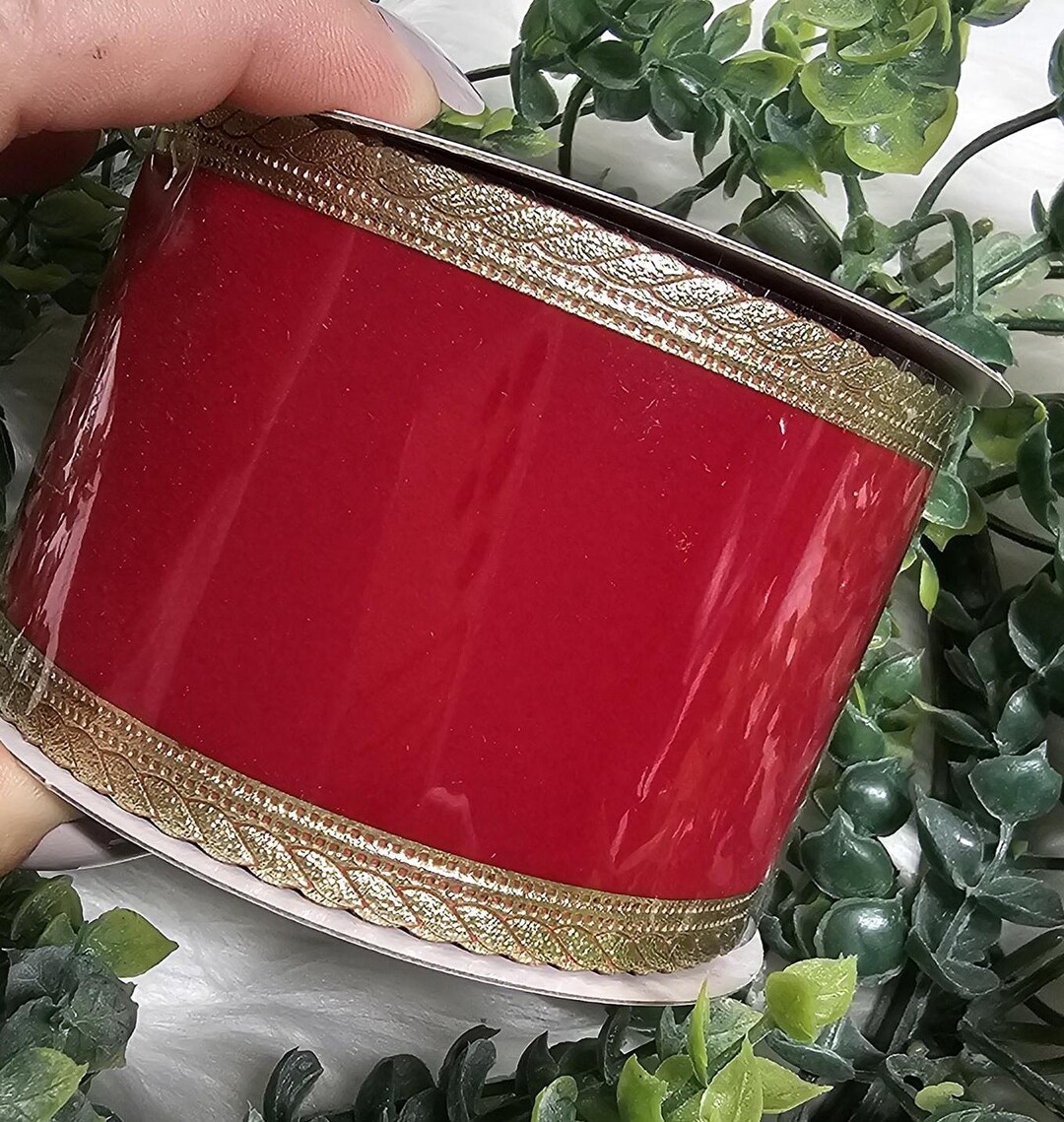 Red Velvet Ribbon 2.5 Inch Red Velvet Gold Trim Ribbon Velvet Christmas ...