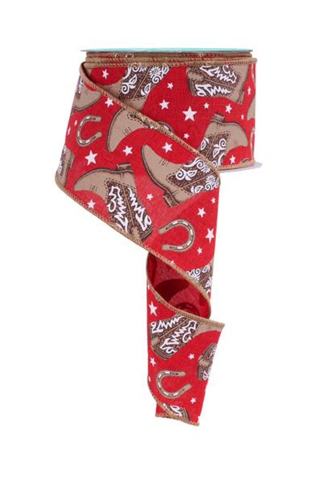 Red Cowboy Boot Ribbon Western Ribbon Cowboy Ribbon Wired Ribbon 2.5 ...