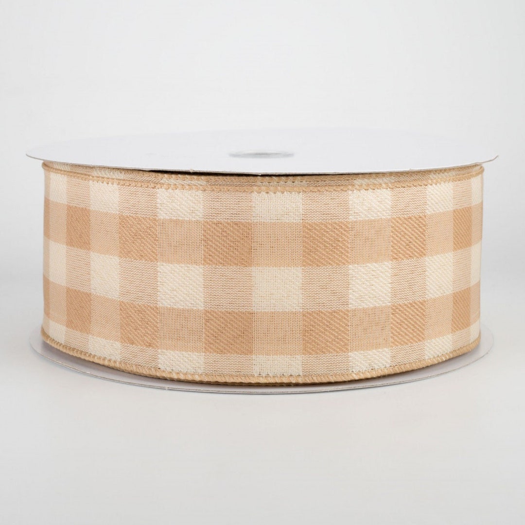 Tan Plaid Ribbon Cream Tan Buffalo Plaid Ribbon Linen Wired Ribbon 2.5 ...