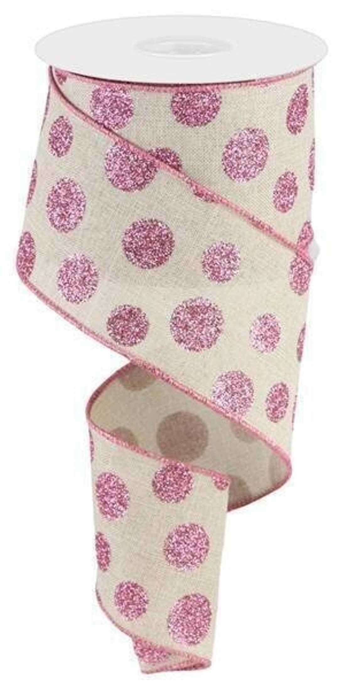 Pink Glitter Polka Dots Baby Girl Ribbon Pink Wired Ribbon Linen Pink ...