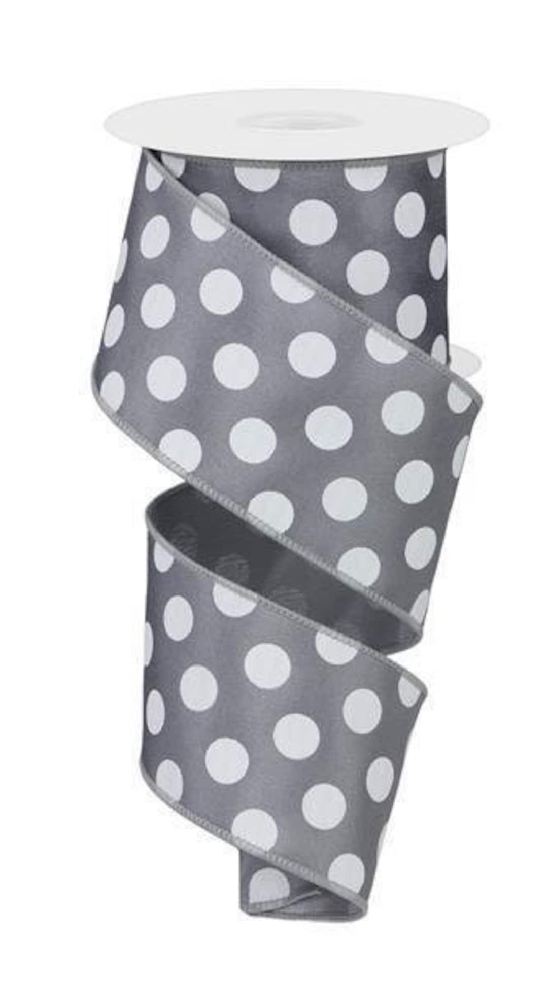 Grey Polka Dot Ribbon White Dot Ribbon Grey Dot Ribbon Satin Wired 2.5 ...