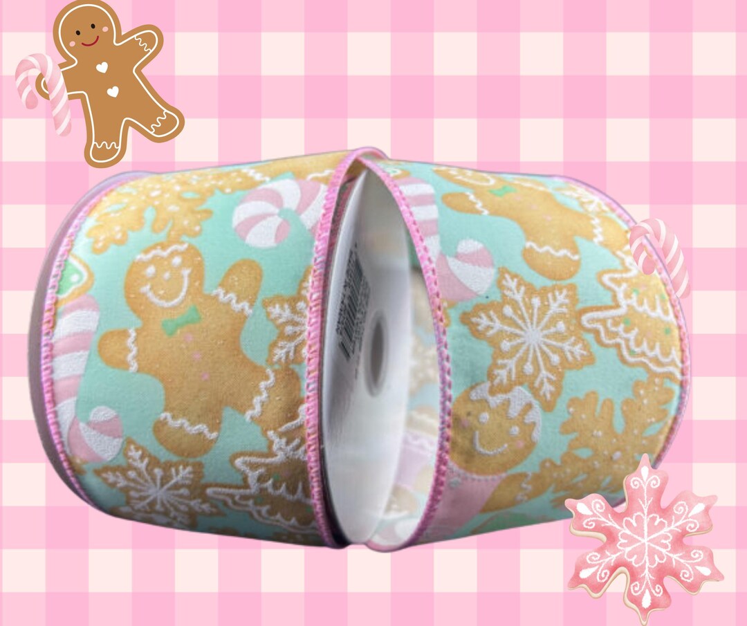 Pink Mint Gingerbread Man Ribbon Gingerbread Cookie Ribbon Pink Ice ...
