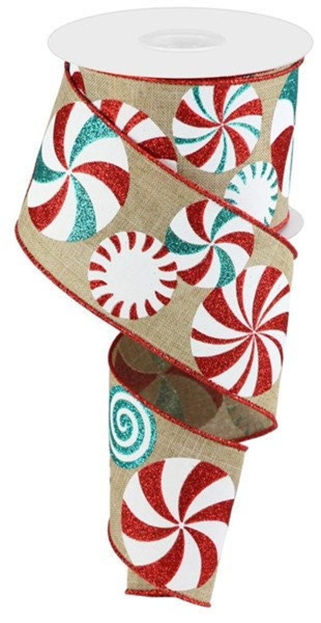 Peppermint Ribbon Turquoise Red Peppermint Ribbon 2.5 Inch Wired Ribbon ...