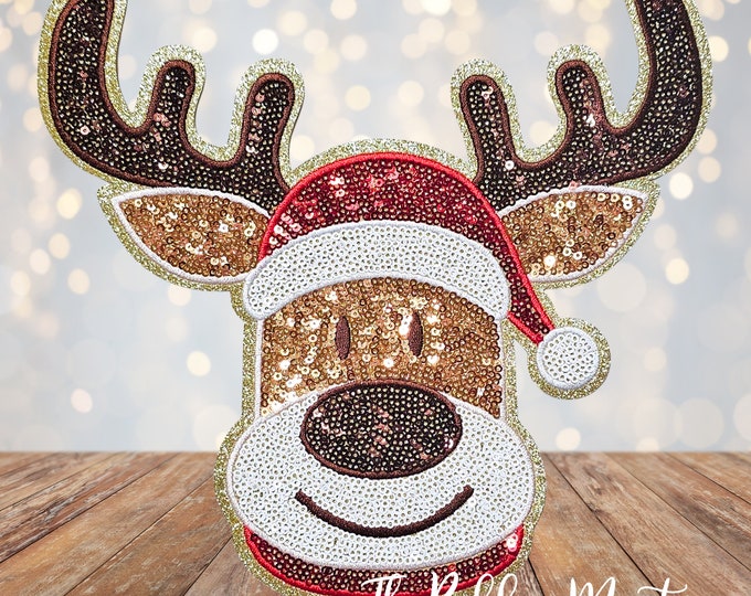 Reindeer Sequin Patch Iron on Patch Large Reindeer Iron on Patch - Etsy