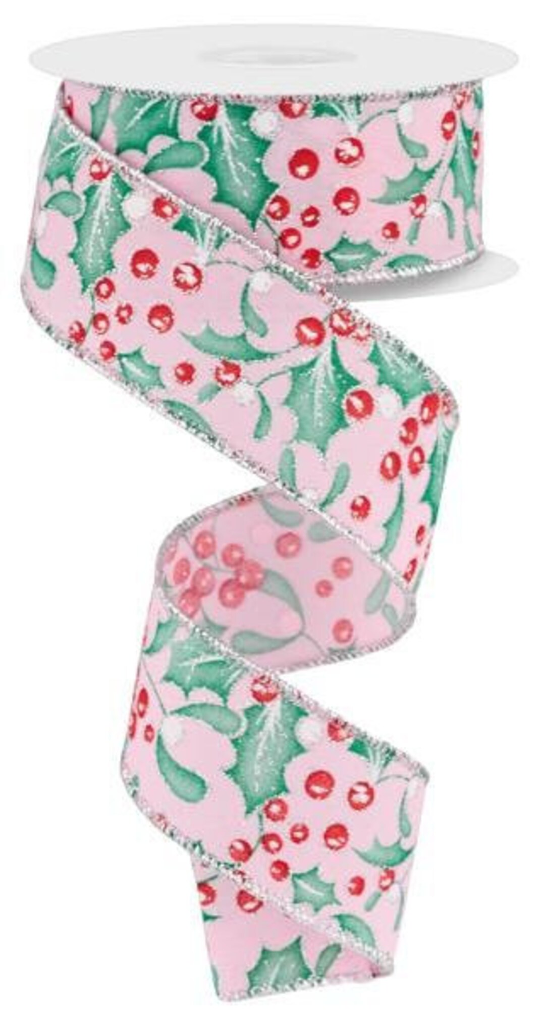 Holly Ribbon Pink Holly Berry Ribbon Mistletoe Ribbon 1.5 Inch Wired ...