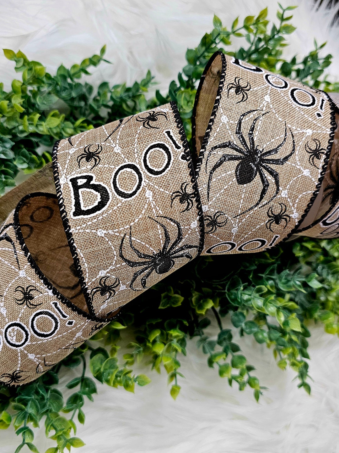 Spider Ribbon Spider Black Boo Ribbon Wired Halloween Ribbon Spider ...