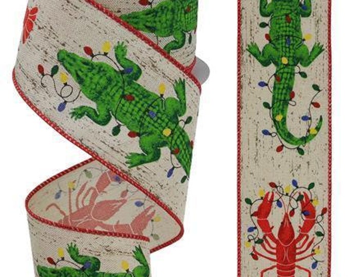 Crawfish Alligator Christmas Ribbon Cajun Christmas Ribbon Louisiana ...