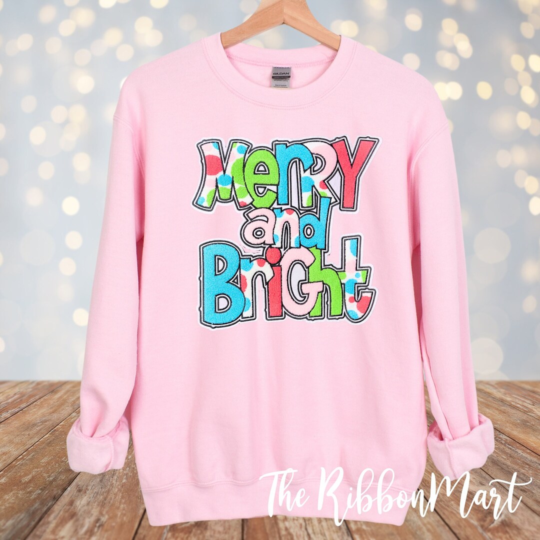 Merry and Bright Chenille Patch Christmas Chenille Iron on Patch Christmas Patch - Etsy