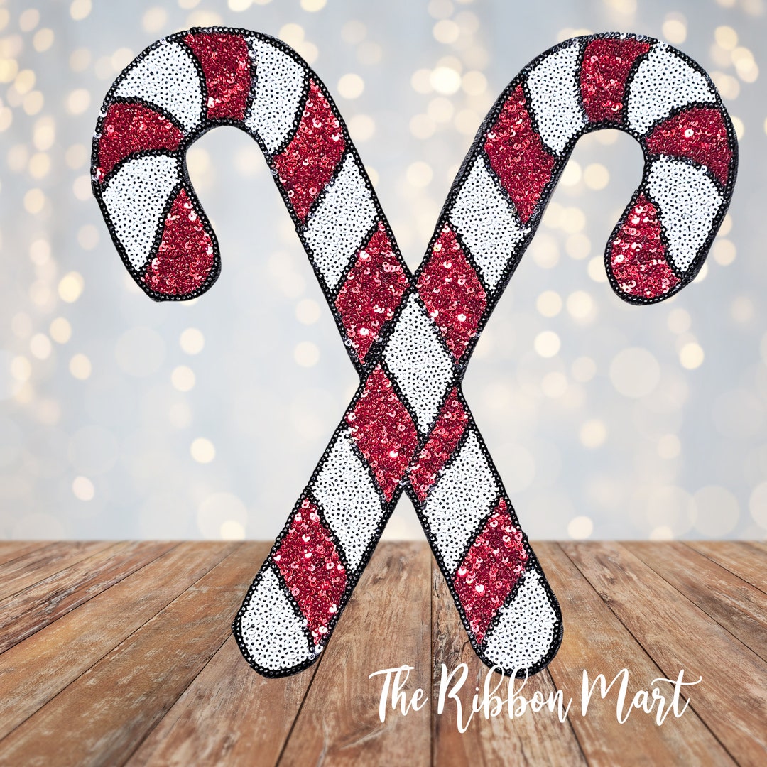 Candycane Sequin Patch Iron on Patch Large Candycane Iron on Patch - Etsy