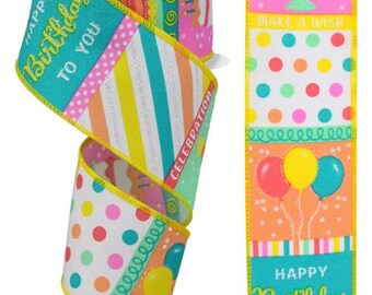 Happy Birthday Ribbon Party Hat Birthday Wired Ribbon 2.5 Inch Wired ...