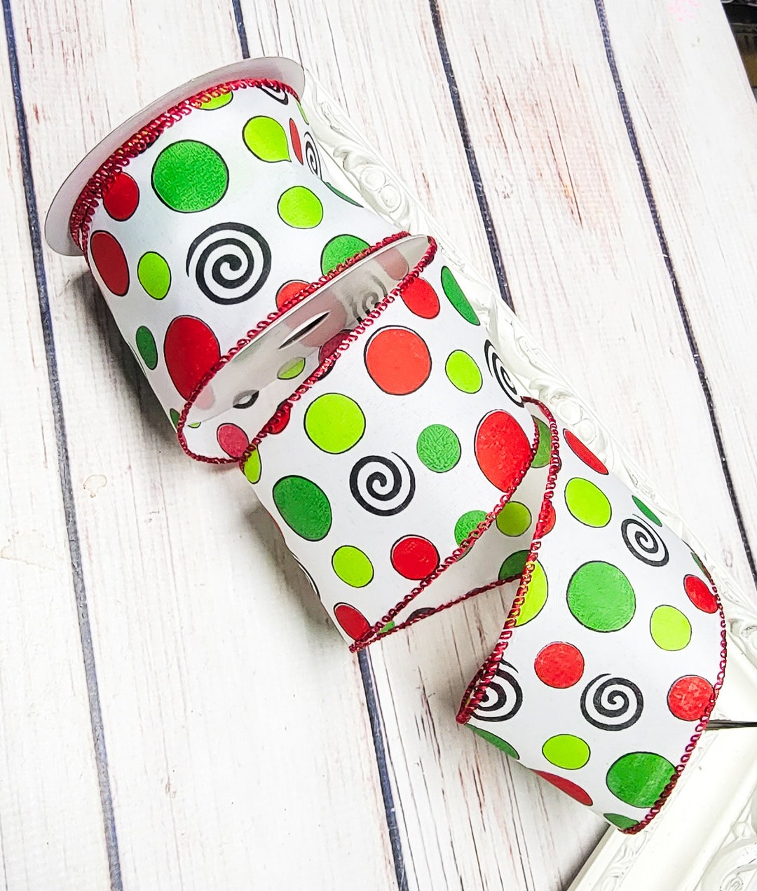 Christmas Dots Ribbon Whimsy Dot Ribbon Dots Swirl Ribbon Red Green ...