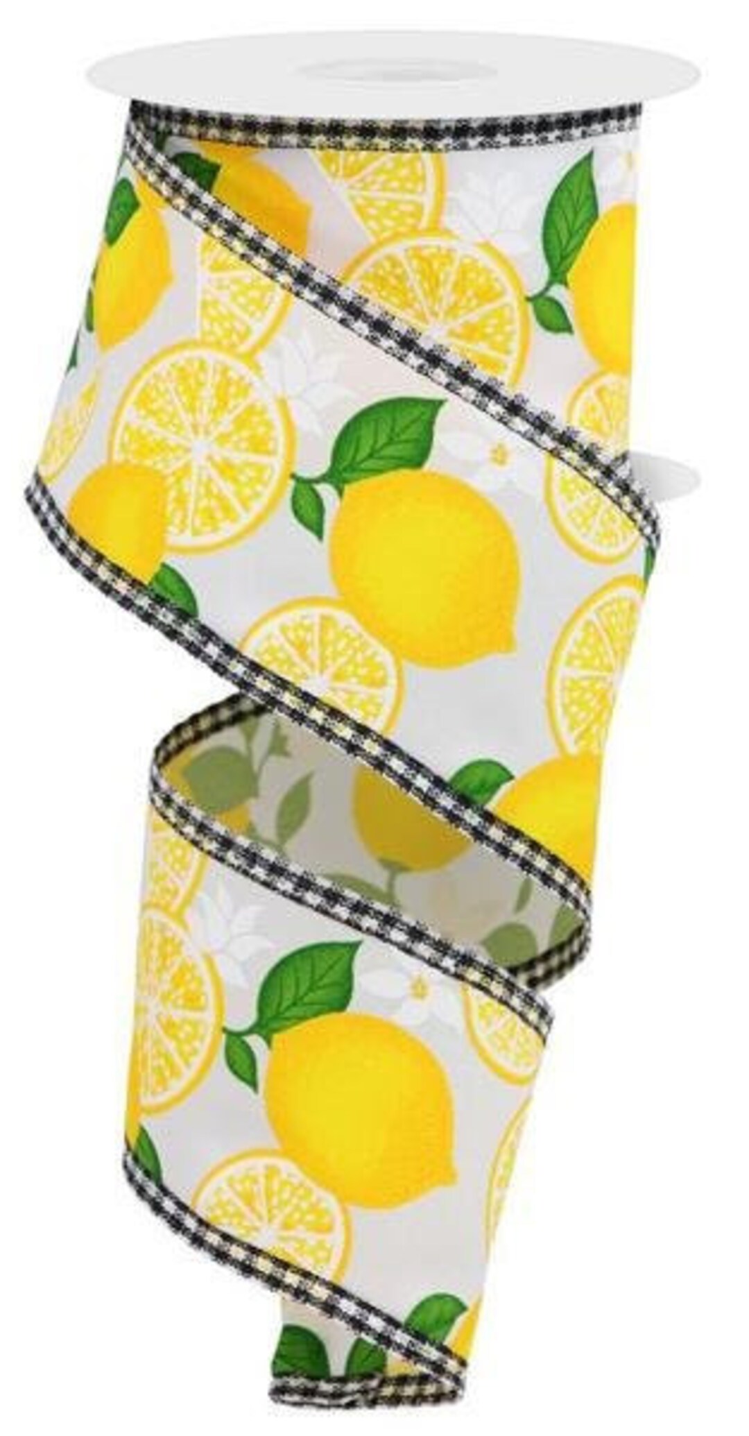Lemon Ribbon Lemon Leaves Gingham Ribbon 2.5 Inch Ribbon Wired - Etsy