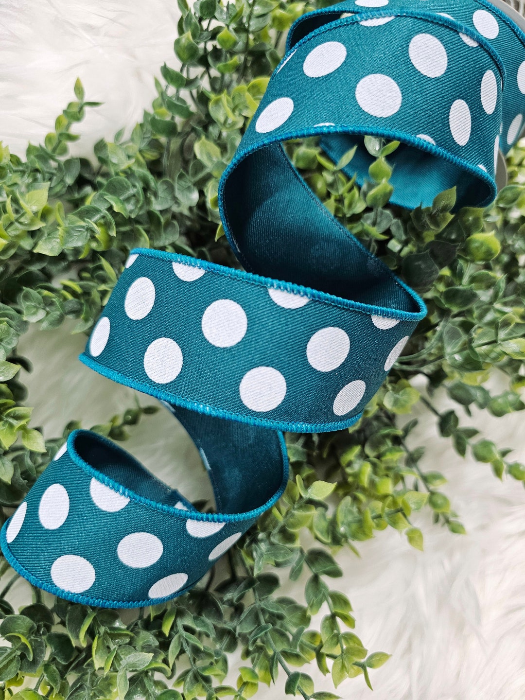 Dark Teal Polka Dot Ribbon Teal White Dot Ribbon 1.5 Inch Fall Ribbon ...