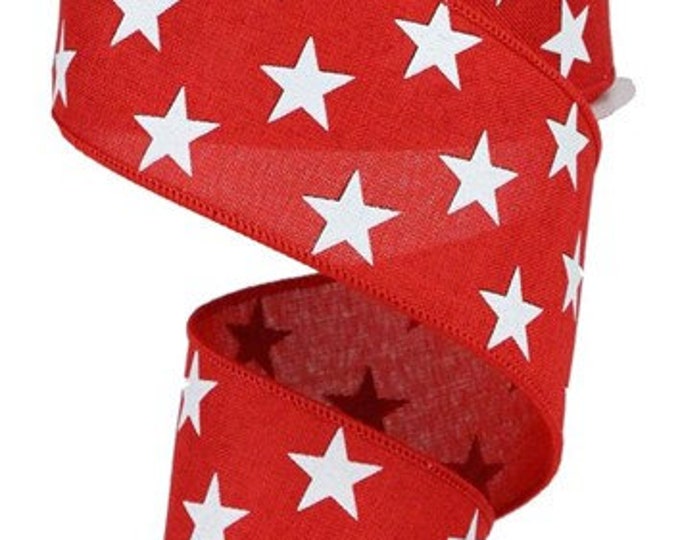 Red Star Ribbon Star Wired Ribbon Red White Stars - Etsy