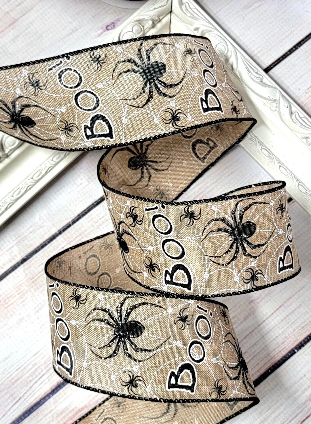 Spider Ribbon Spider Black Boo Ribbon Wired Halloween Ribbon - Etsy