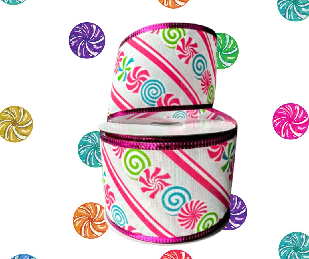 Christmas Candy Ribbon Peppermint Ribbon Candyland Ribbon Wired Wreath ...