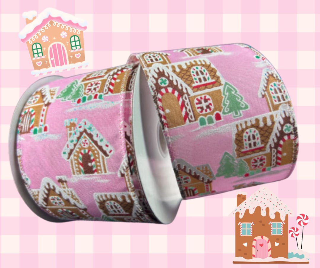 Gingerbread House Ribbon Gingerbread Pink Gingerbread Ribbon Wired ...