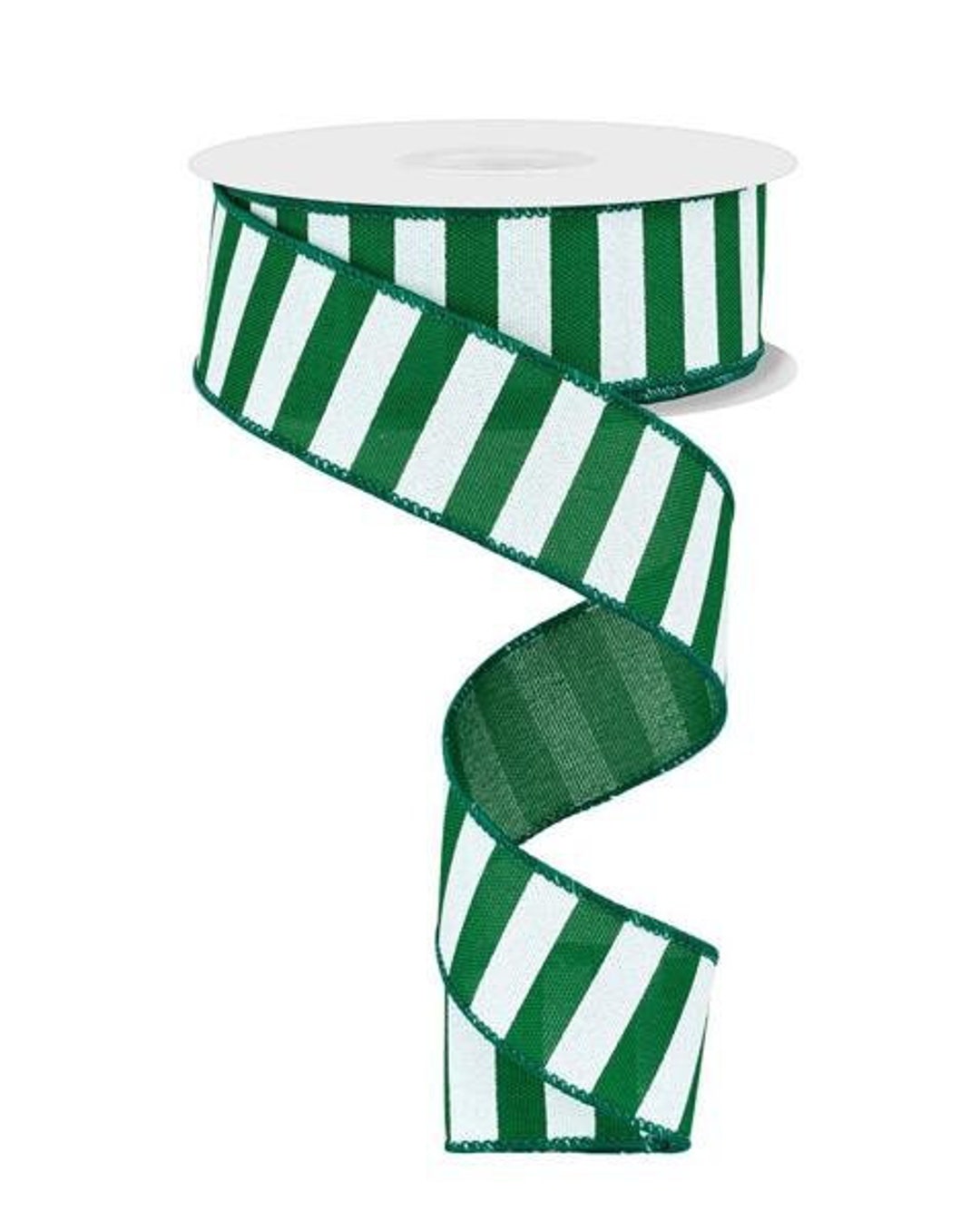 Green Stripe Ribbon Green White Stripe Ribbon Wired 1.5 Inch Wreath ...