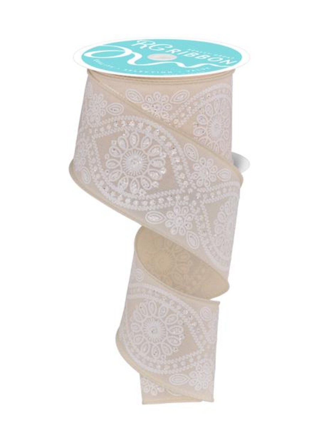 Cream White Wavy Floral Ribbon Cream Glitter Ribbon Floral Ribbon 2.5 ...